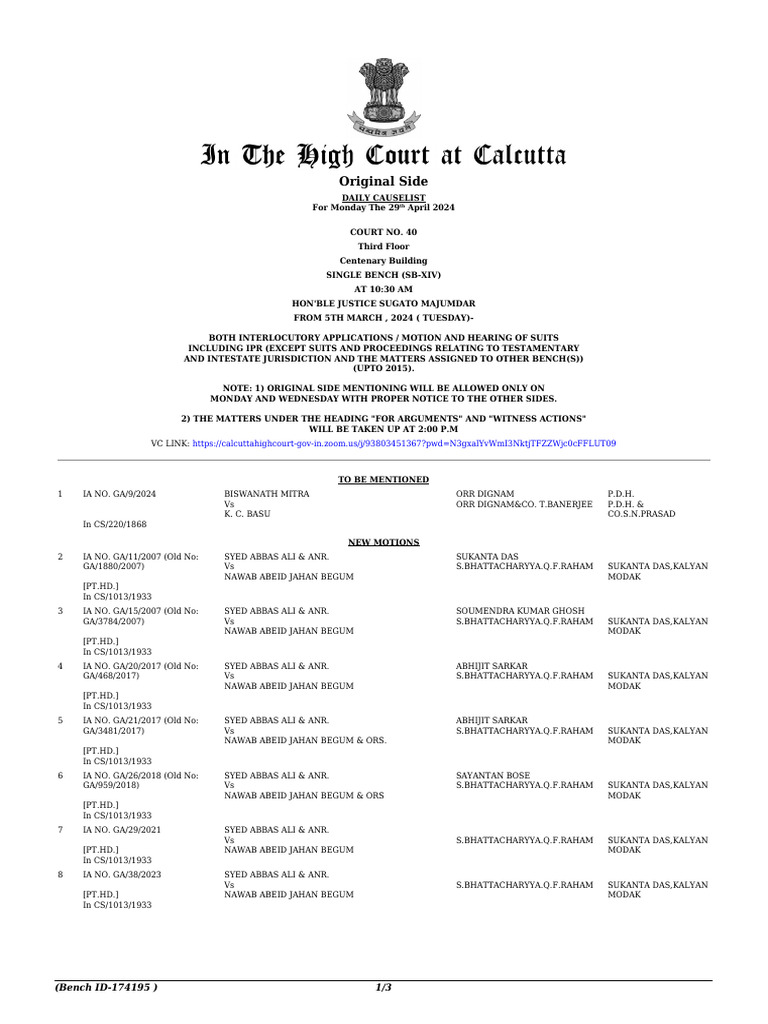 Display - Causelist - 2024-04-26T201306835 - 240426 - 201342 | PDF