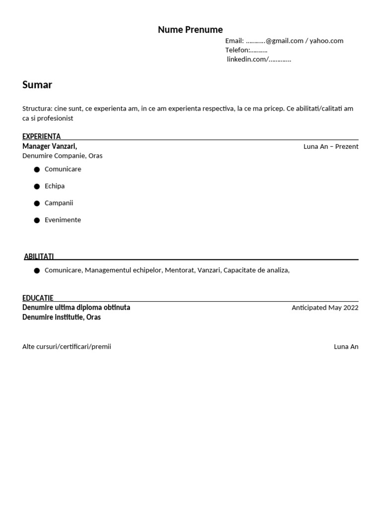 CV Model Romana | PDF