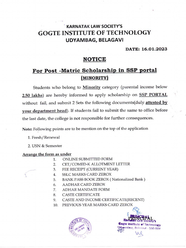 SSP Post Matric Scholarship Minority | PDF