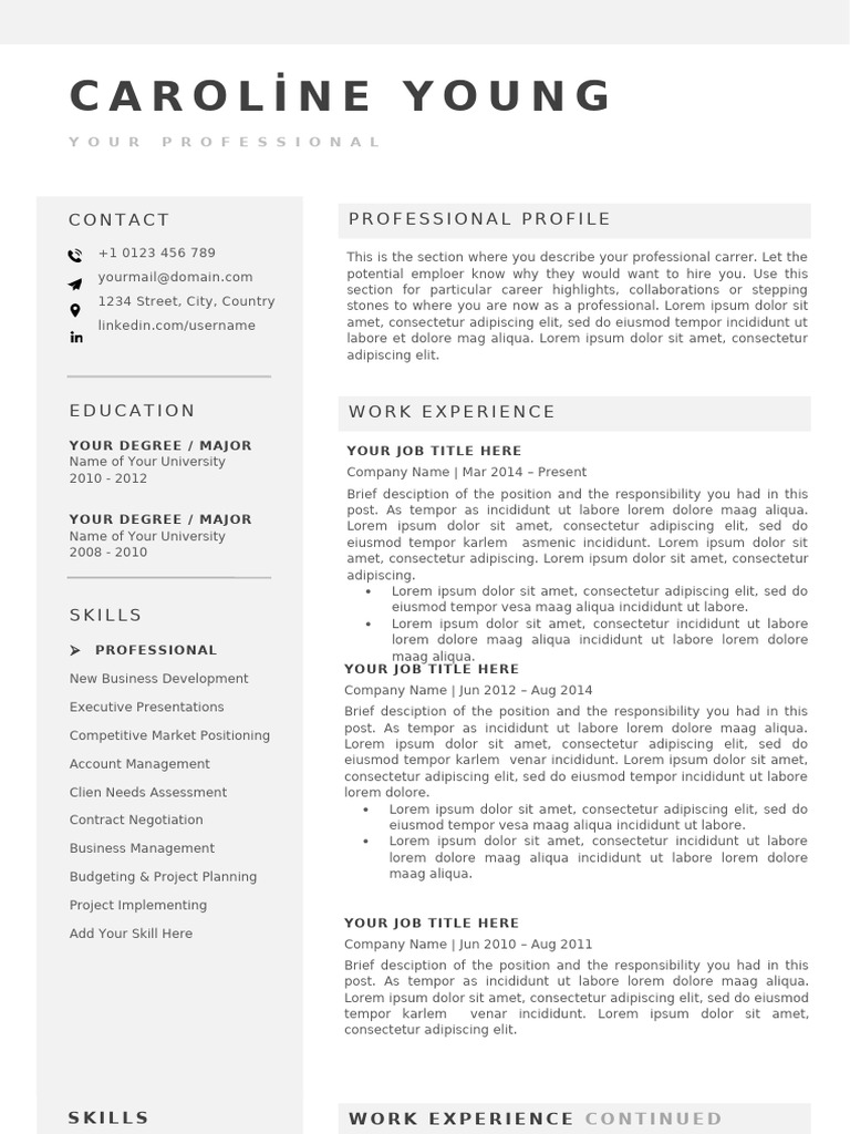 A4 - Caroline Young - Standard - 2 Page Resume | PDF