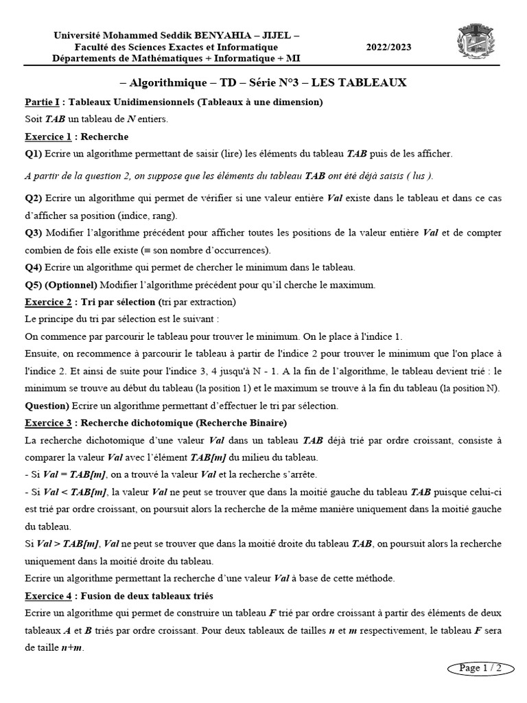 Algorithmique TD3 2022 2023 | PDF