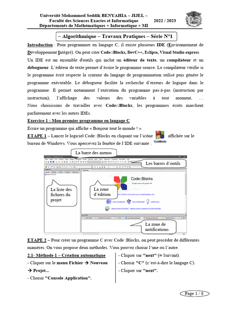 Algorithmique TP1 2022 2023 v2 | PDF