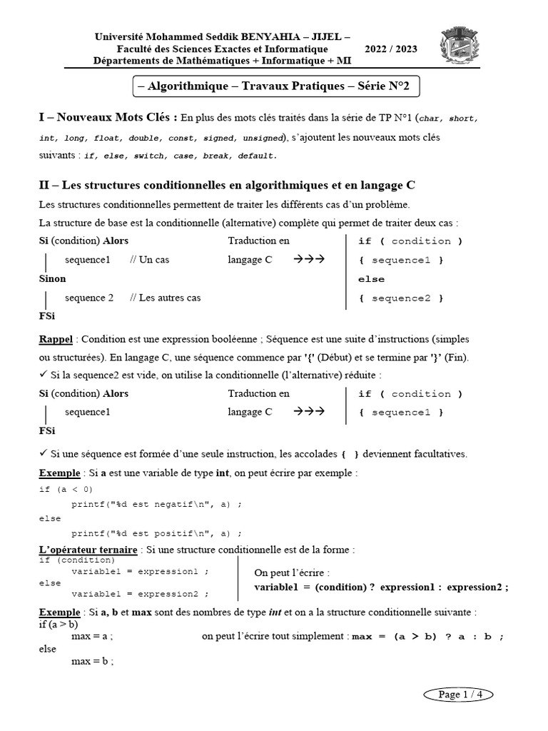 Algorithmique TP2 2022 2023 | PDF