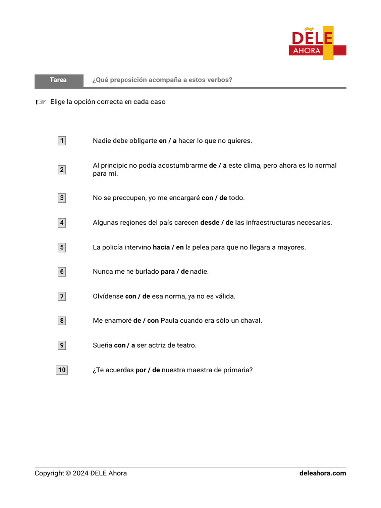 Práctica en Clase - Verbos Con Preposiciones 2. | PDF