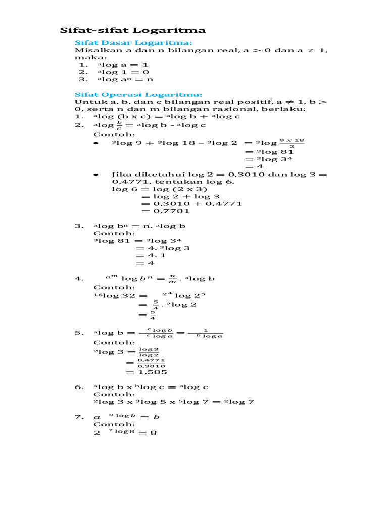 Sifat-Sifat Logaritma | PDF