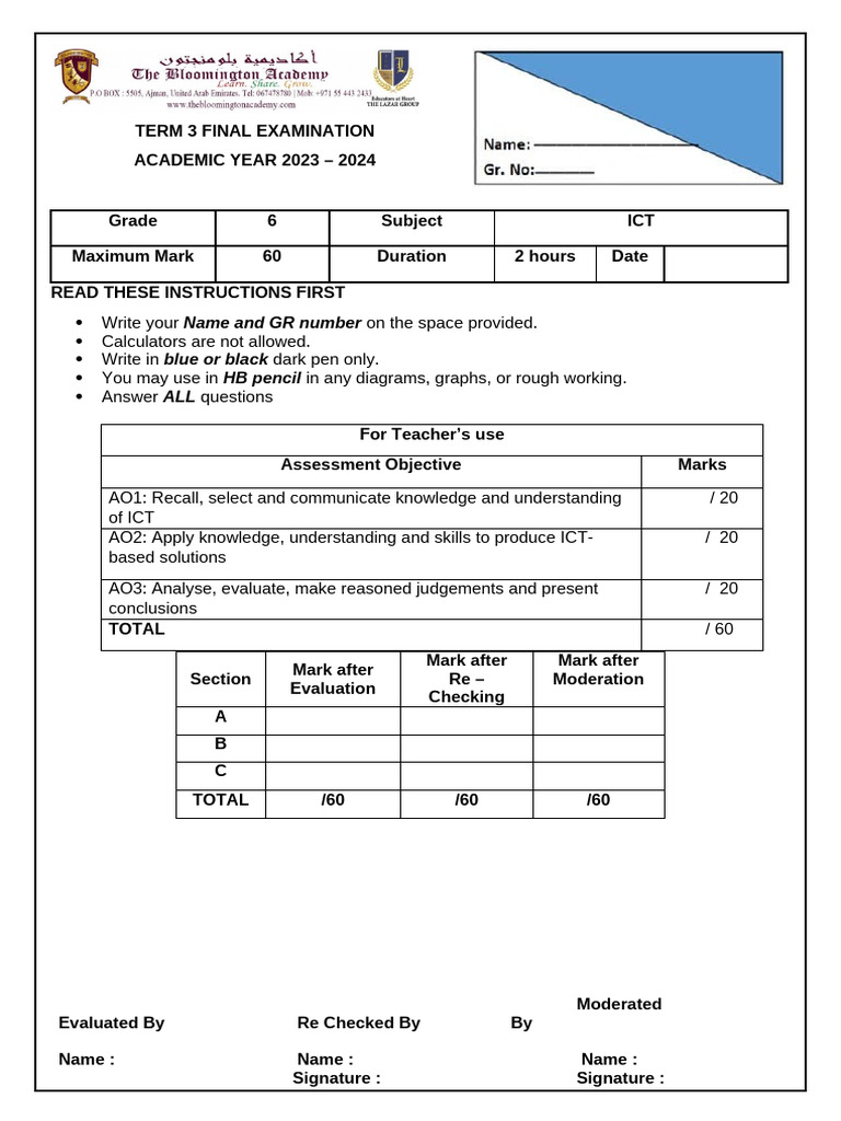 Grade 6 Term 3 Final QP Sod | PDF