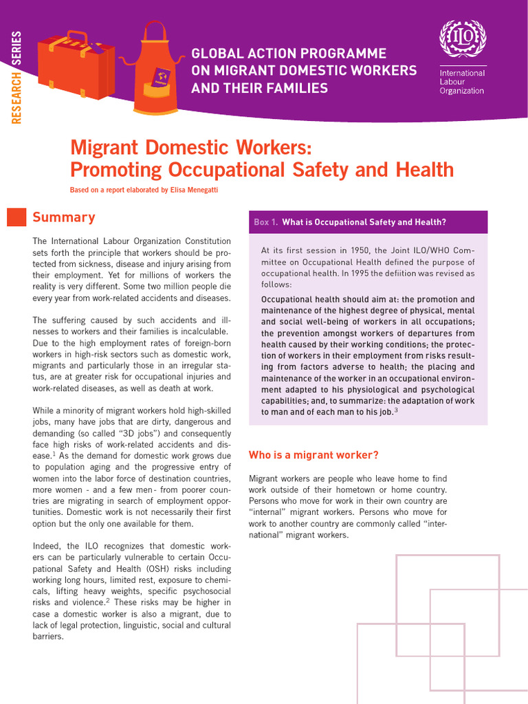 Migrant Domestic Workers - Promoting Occupational Safety and Health | PDF