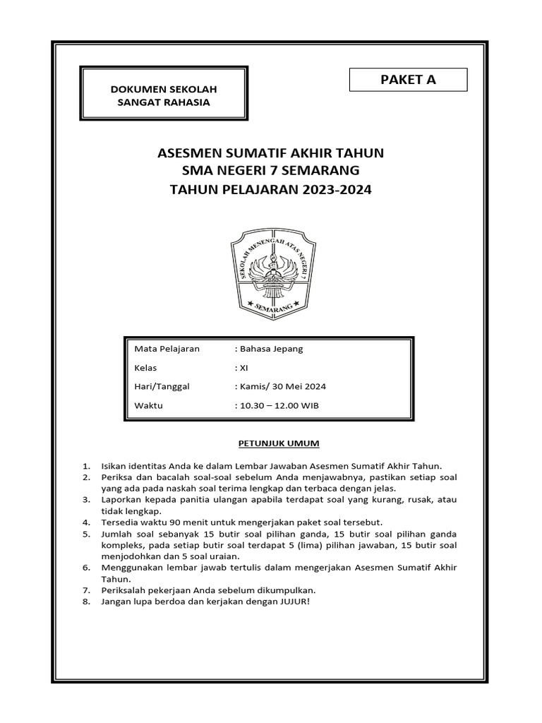 2024 Form ASAT - Naskah Soal Paket A | PDF