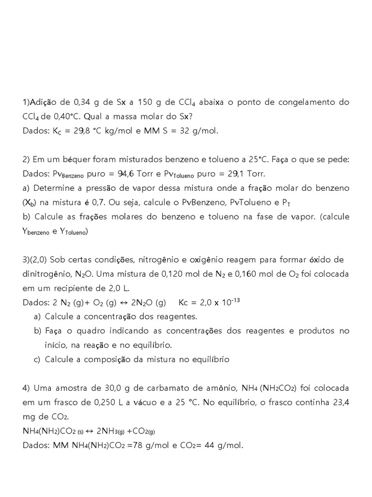 Lista de Exercícios - 2º Prova - 1 | PDF | Titulação | Química