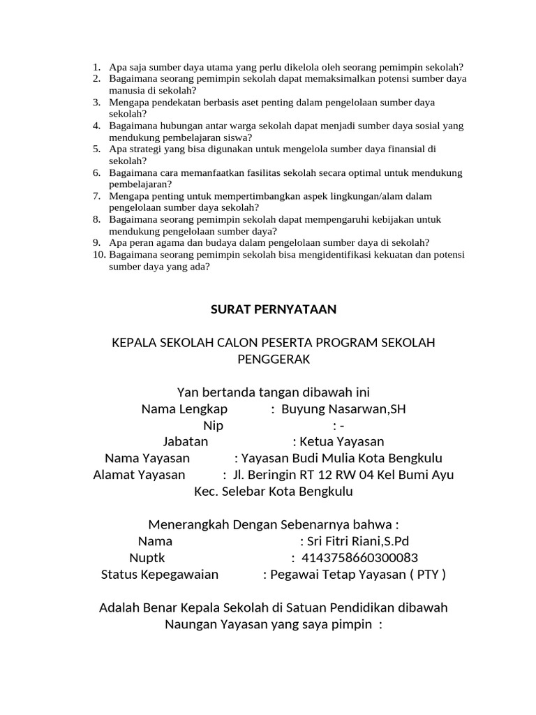 Surat Pernyataan SKLH Penggerak Dan Modul Mulai Diri | PDF
