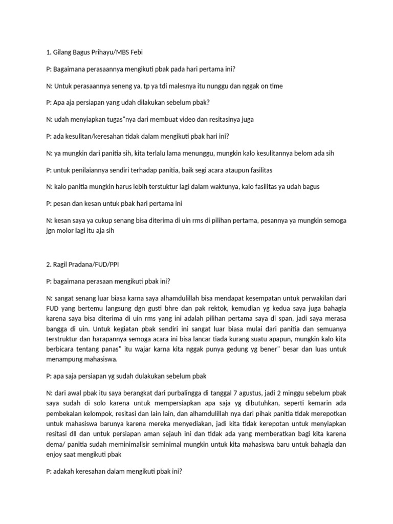 Transkip Maba Hari Pertama | PDF