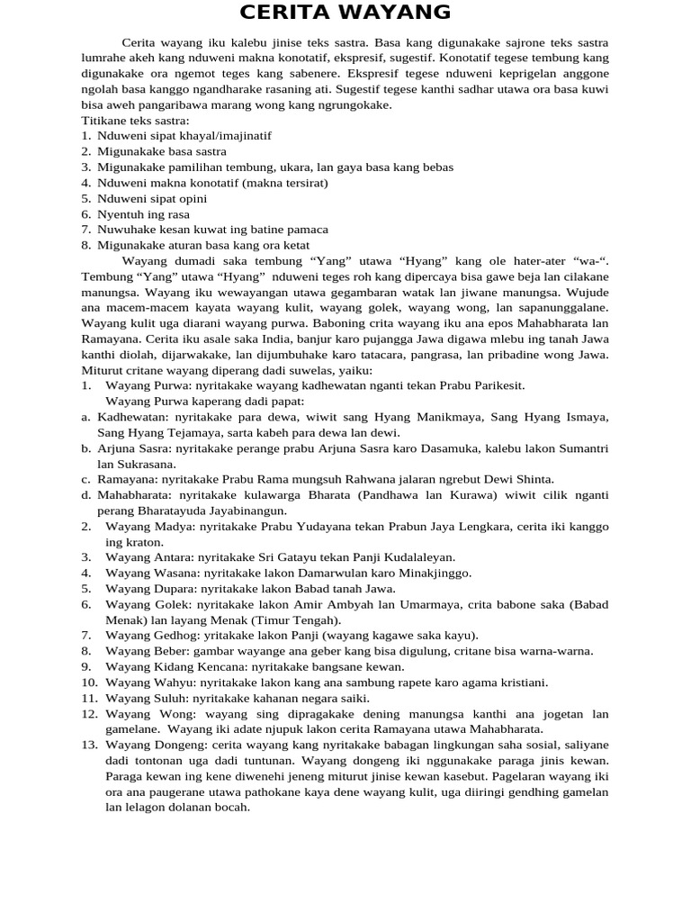 Materi 1 Ganjil Cerita Wayang | PDF