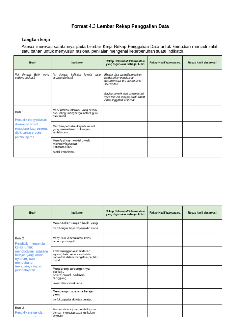 Format 4.3 Lembar Rekap Penggalian Data | PDF