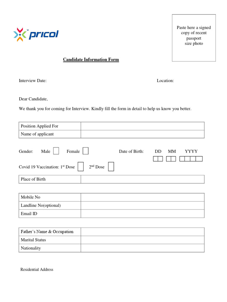 Candidate Information Form | PDF