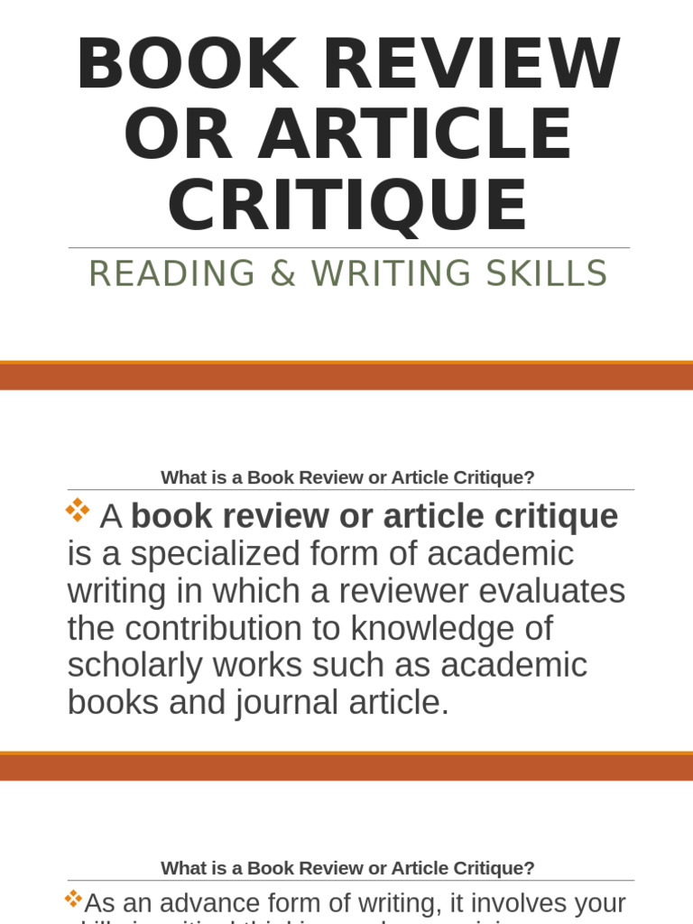 Book Review or Article Critique 1 | PDF