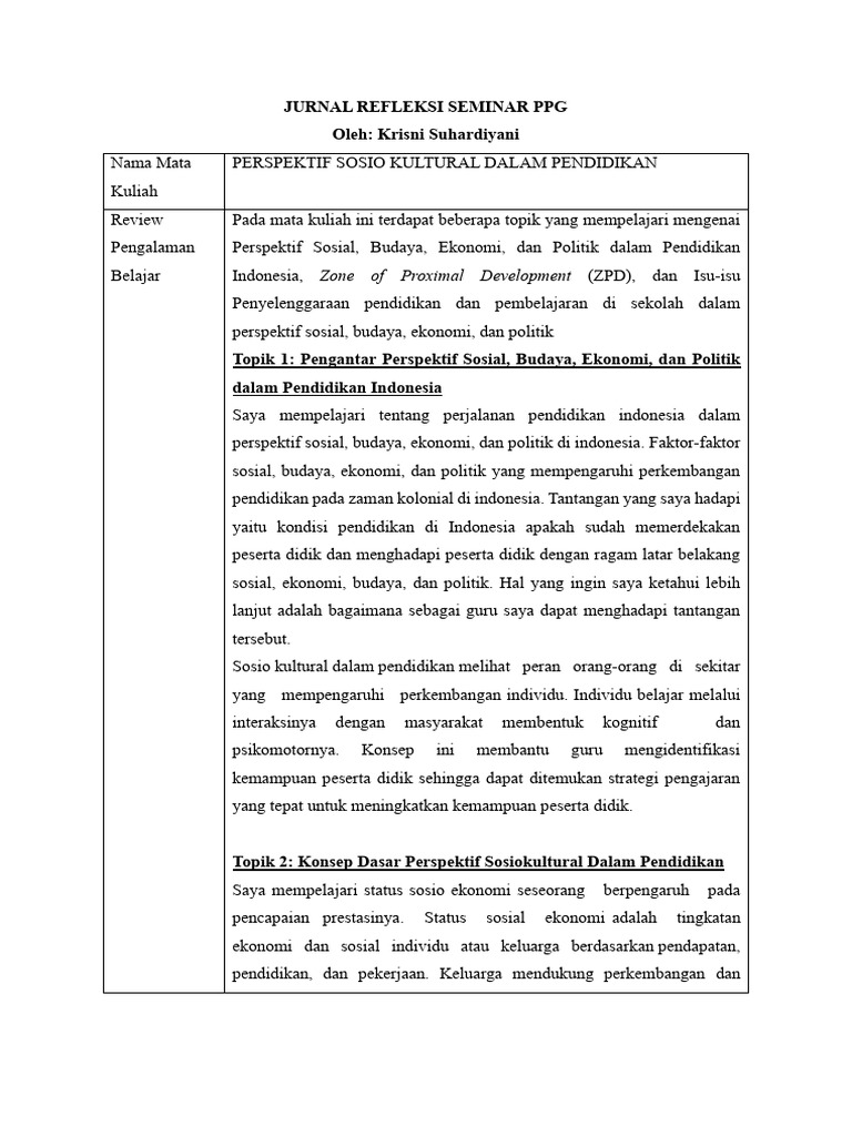 Jurnal Refleksi - Krisni Suhardiyani - Perspektif Sosio Kultural | PDF