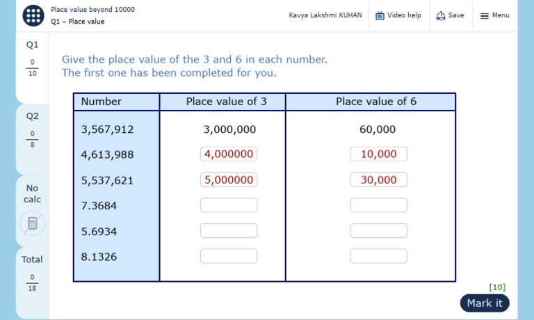 MyiMaths Homework - Place Value Beyond 10000 | PDF