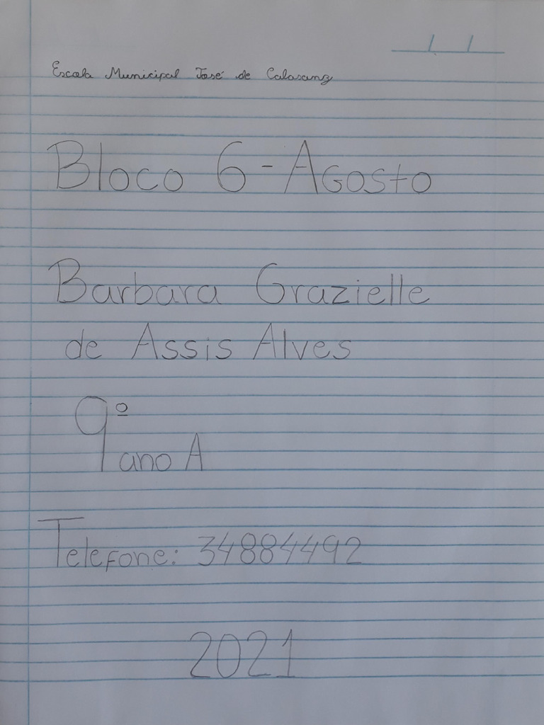 Respostas Bloco 6 - Agosto 2020 - Aluna | PDF