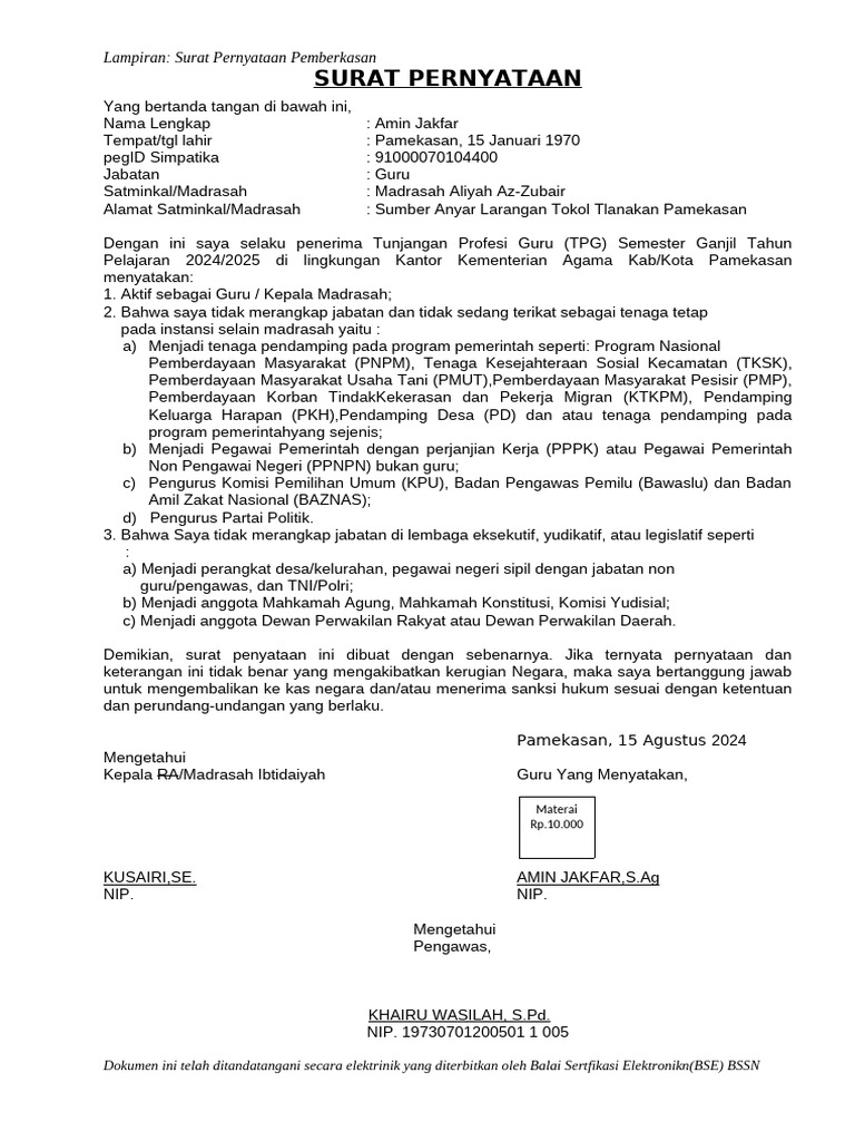 SURAT PERNYATAAN-sudir | PDF