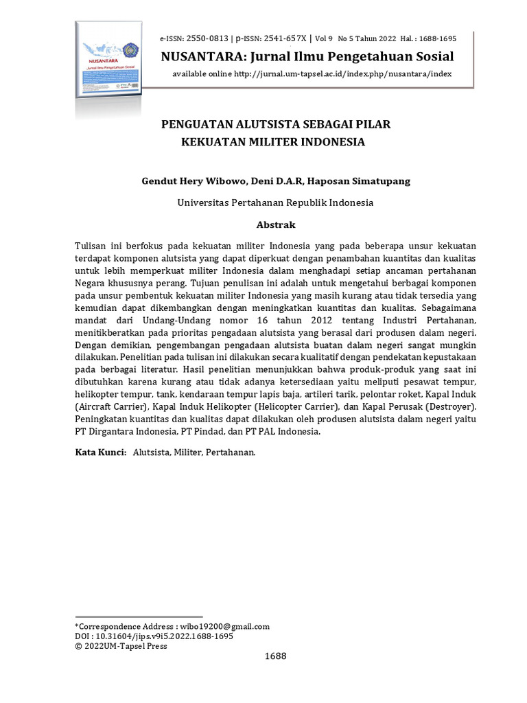 Penguatan Alutista SBG Pilar Militer Indonesia | PDF