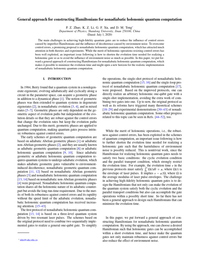 General Approach For Constructing Hamiltonians For Nonadiabatic Holonomic Quantum Computation | PDF