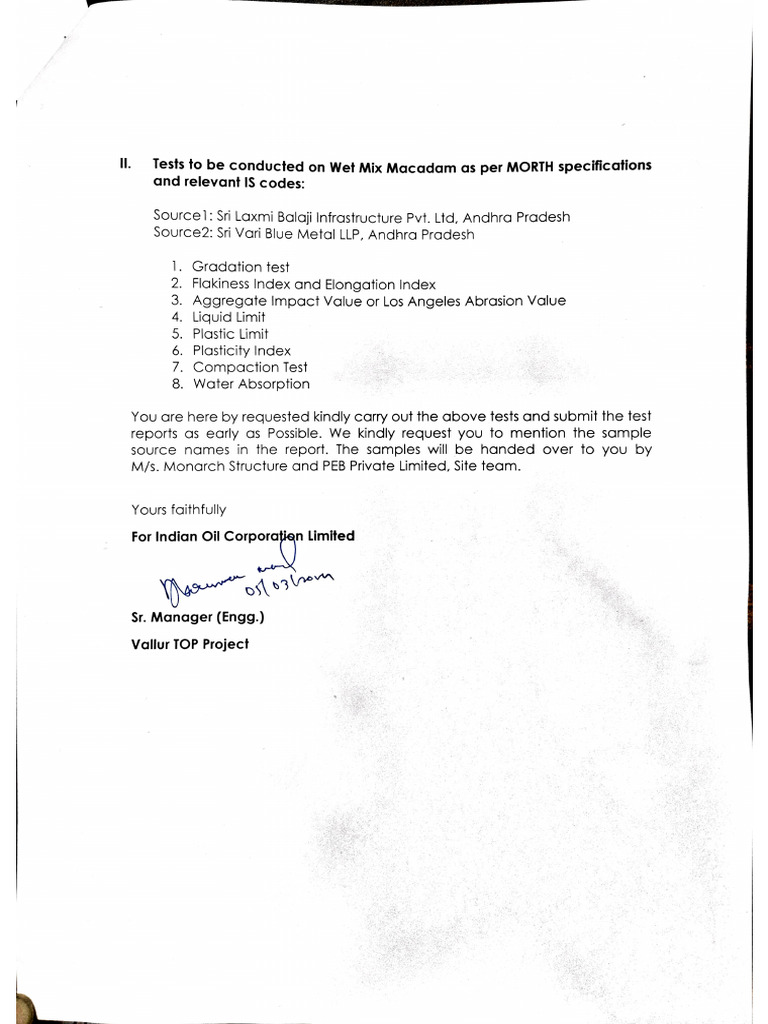 GSB & WMM Test Letter Page 2of2 (IOCL) | PDF