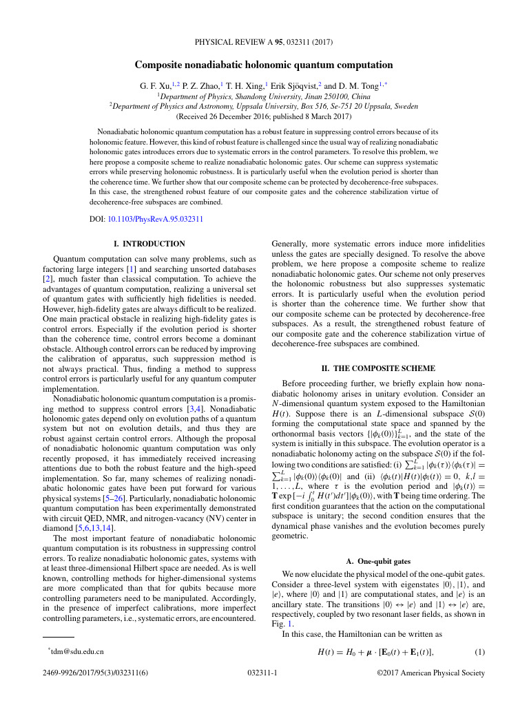 Composite Nonadiabatic Holonomic Quantum Computation | PDF