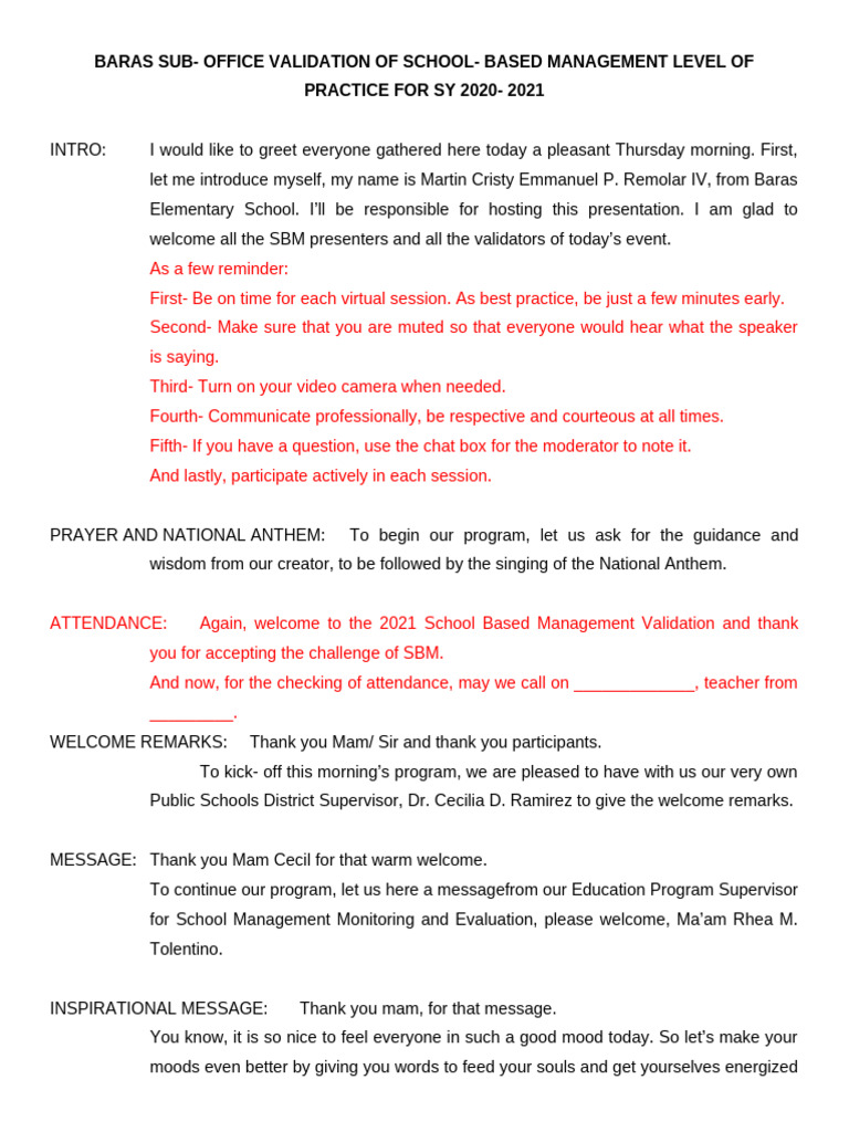 SBM VALIDATION SCRIPT | PDF