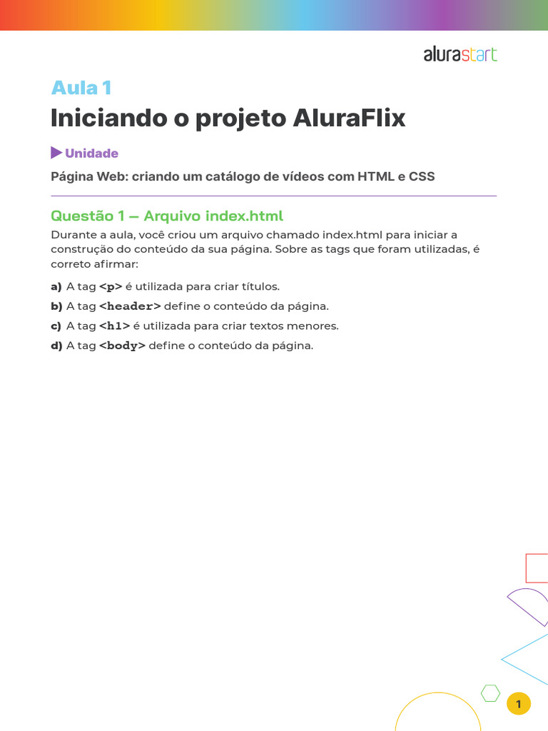 Página Web - Criando Um Catálogo de Vídeos Com HTML e CSS - EXERCICIOS - AULA1 - ALUNO | PDF