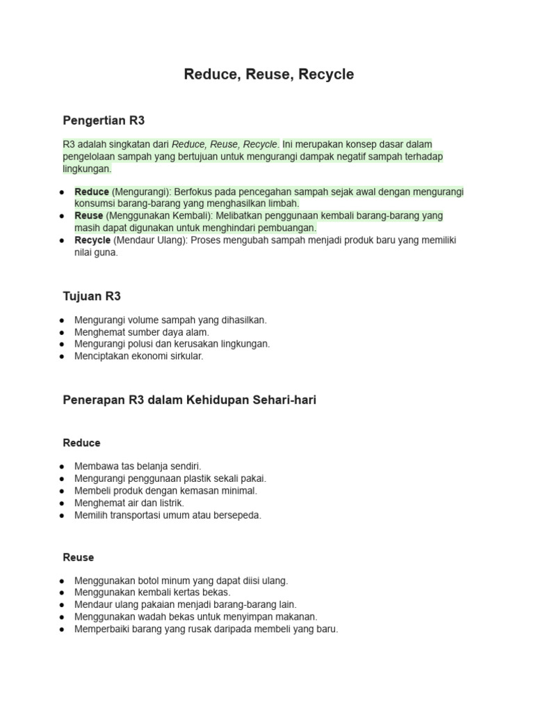 materi tentang R3 reduce, Reuse, Recycle | PDF