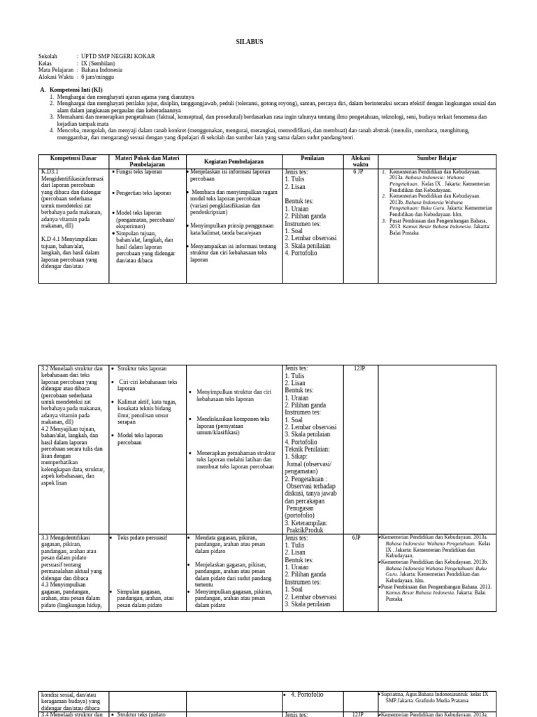 Silabus Bindo Kelas 9 2024 | PDF