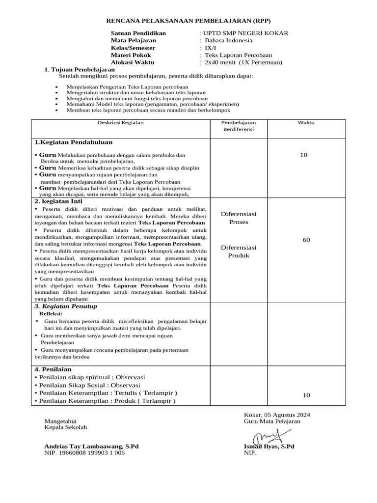 RPP Bindo Terbaru Kelas 9 2024 | PDF
