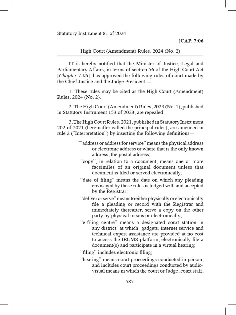 S.I. 81 of 2024 High Court (Amendment) Rules, 2024 (No. 2) Ord | PDF ...