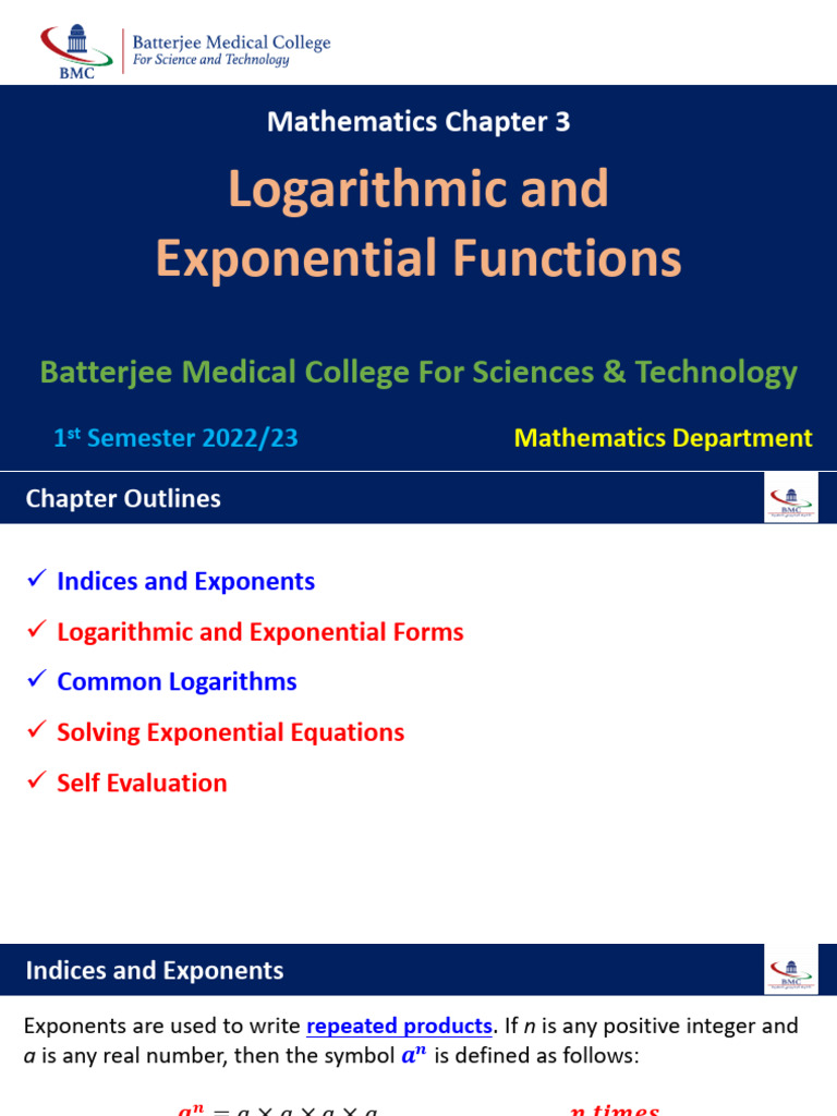 Ch-3 - Logarithmic and Exponential Functions | PDF