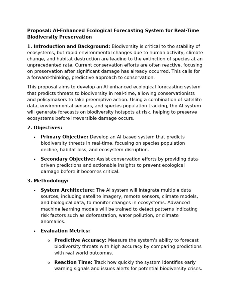 Proposal Ai Enhanced Ecological Forecasting System For Real Time Biodiversity Preservation Pdf