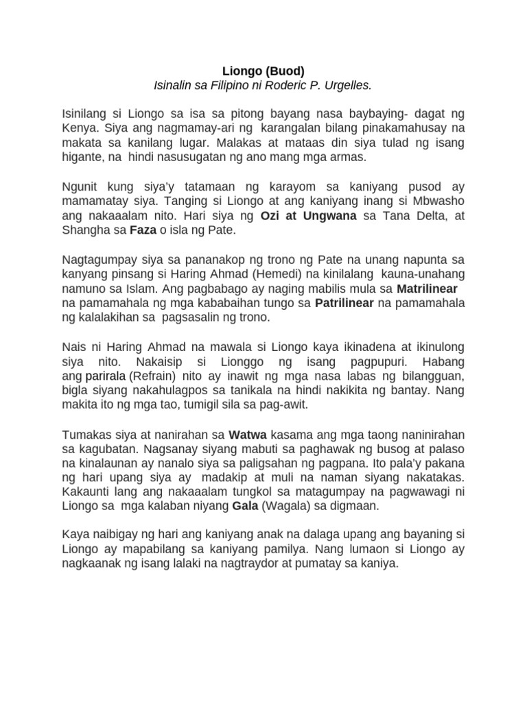 Mito Ni Liongo | PDF