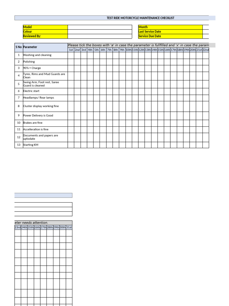 TR Bike Maintenance Checklist | PDF