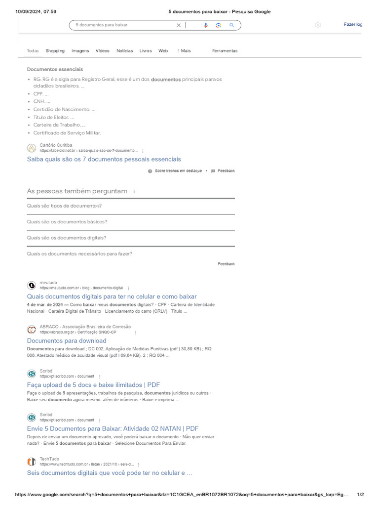 5 Documentos para Baixar - Pesquisa Google | PDF