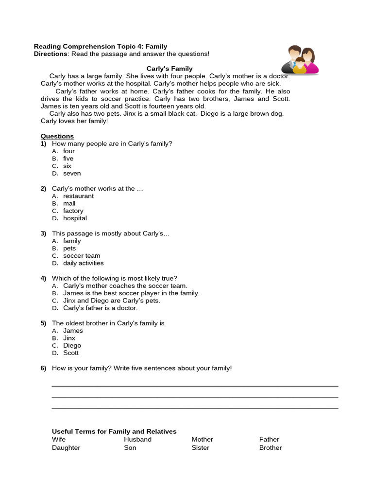 Reading Comprehension Topic 4 Family | PDF