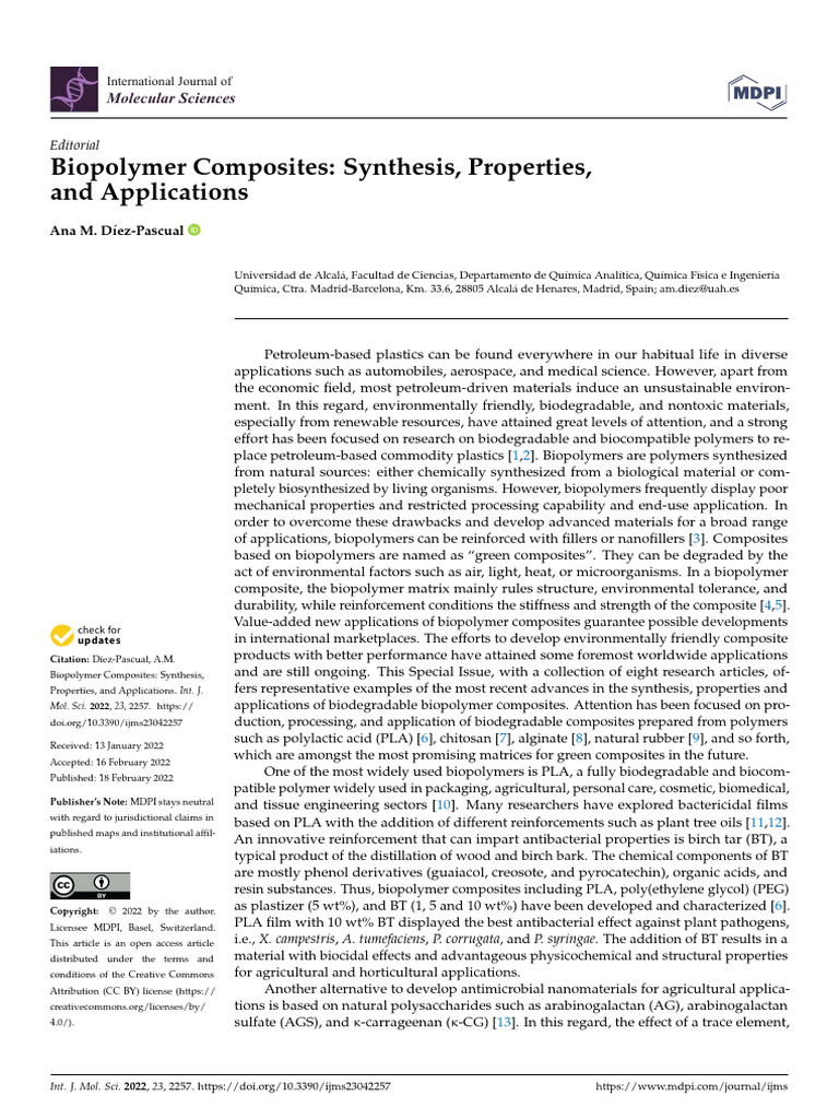 Biopolymer Composites: Synthesis, Properties, and Applications | PDF ...