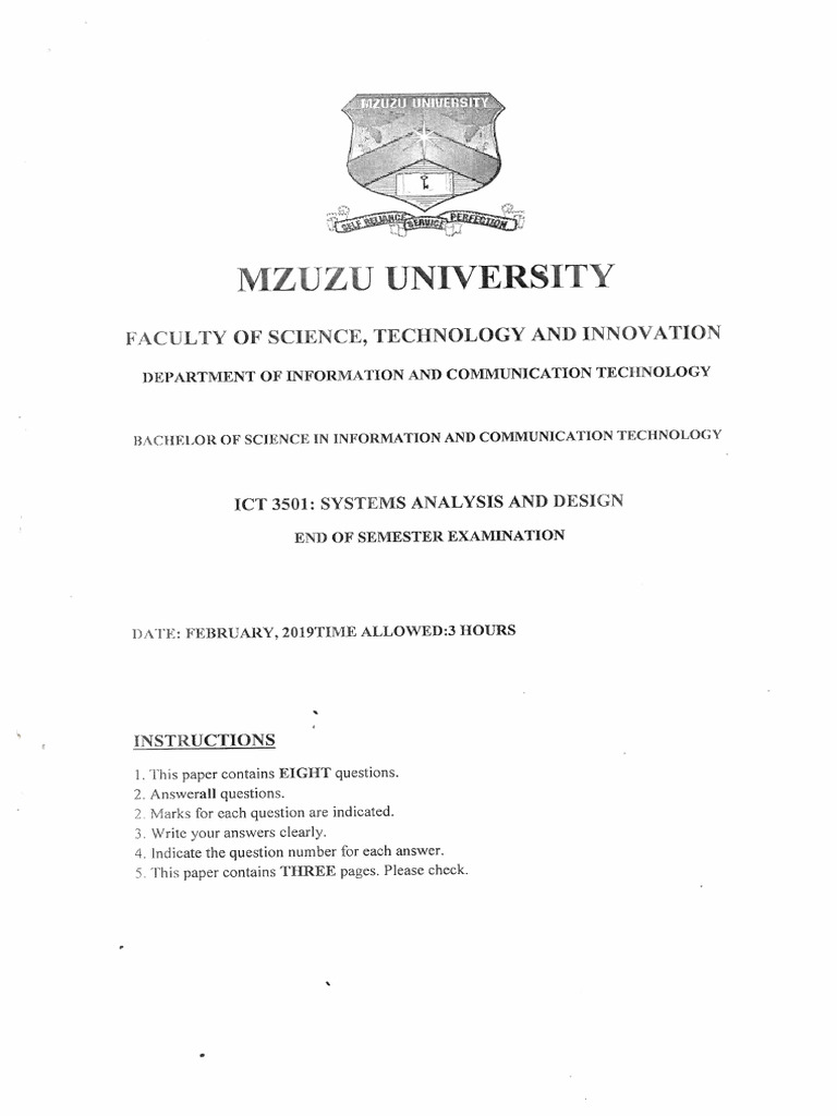 ICT 3501 Systems Analysis and Design End of Semester Examination ...