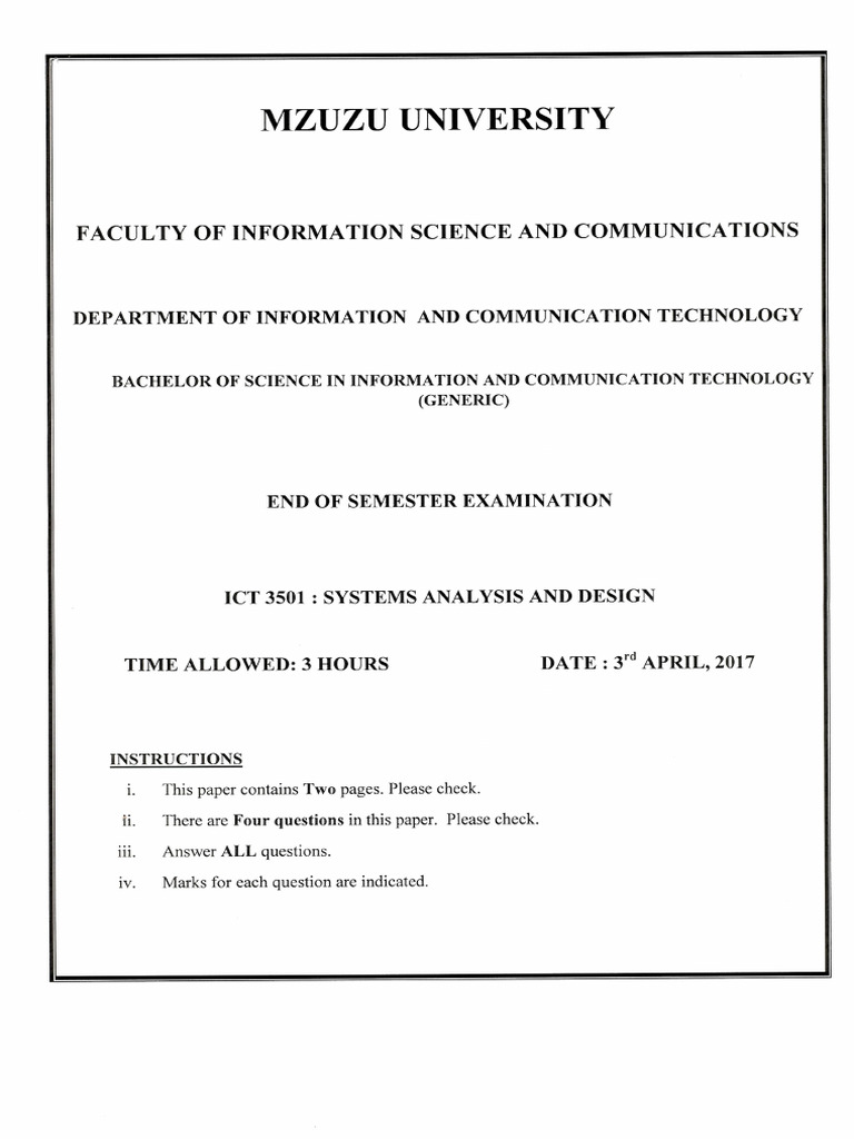 Ict 3501 Systems Analysis and Design April 2017 | PDF