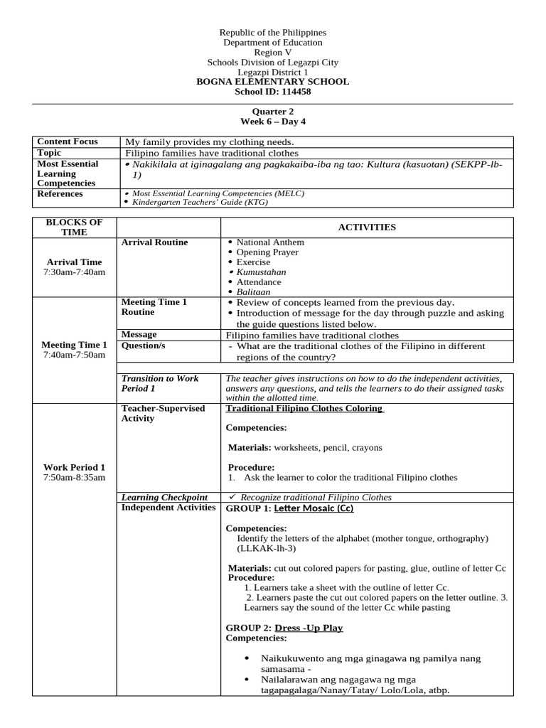 Kindergarten Lesson Plan Pdf