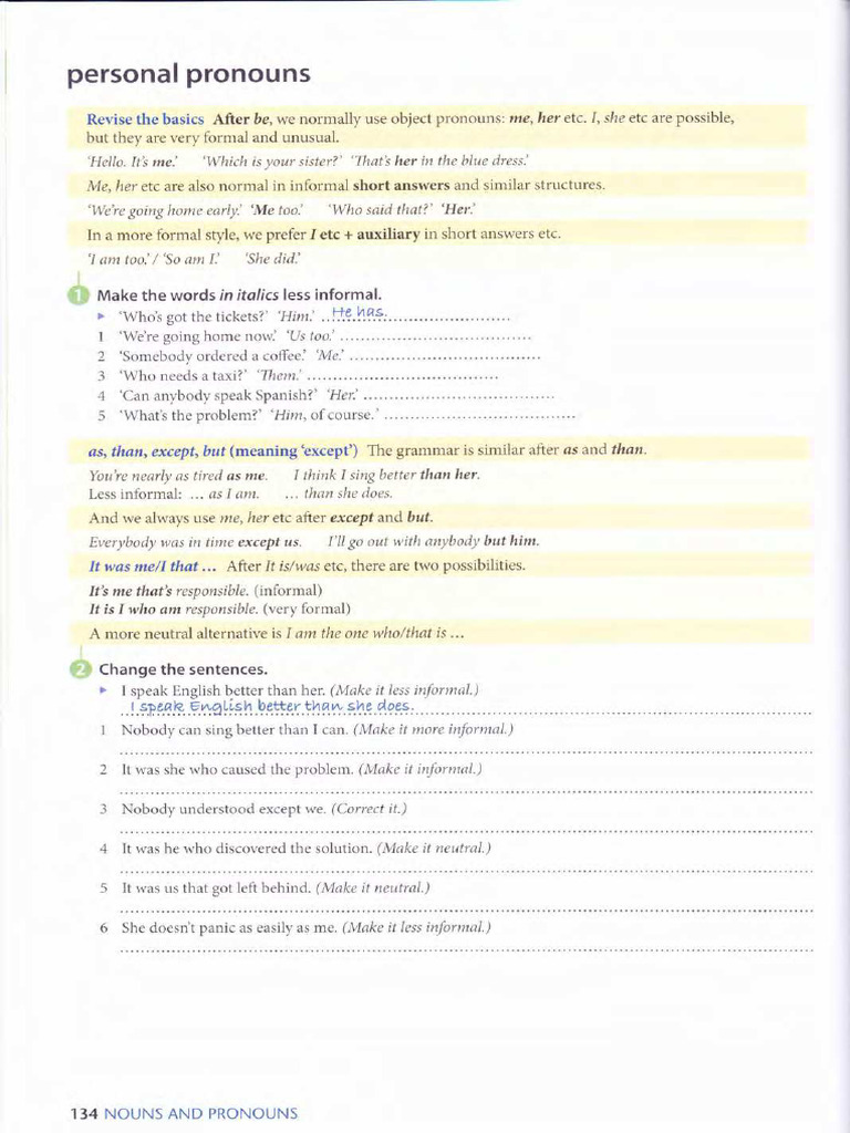 Pronouns Advanced Students | PDF