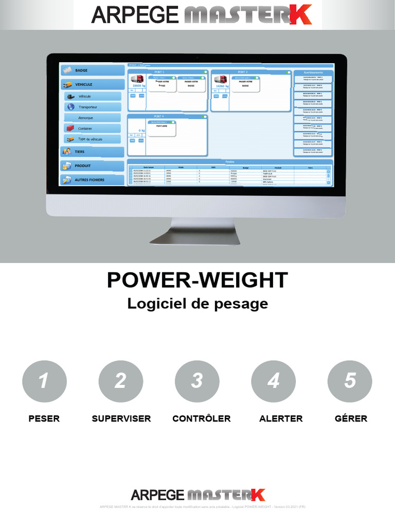 Fiche Produit POWER WEIGHT ARPEGE Master K Logiciel de Pesage 1 | PDF