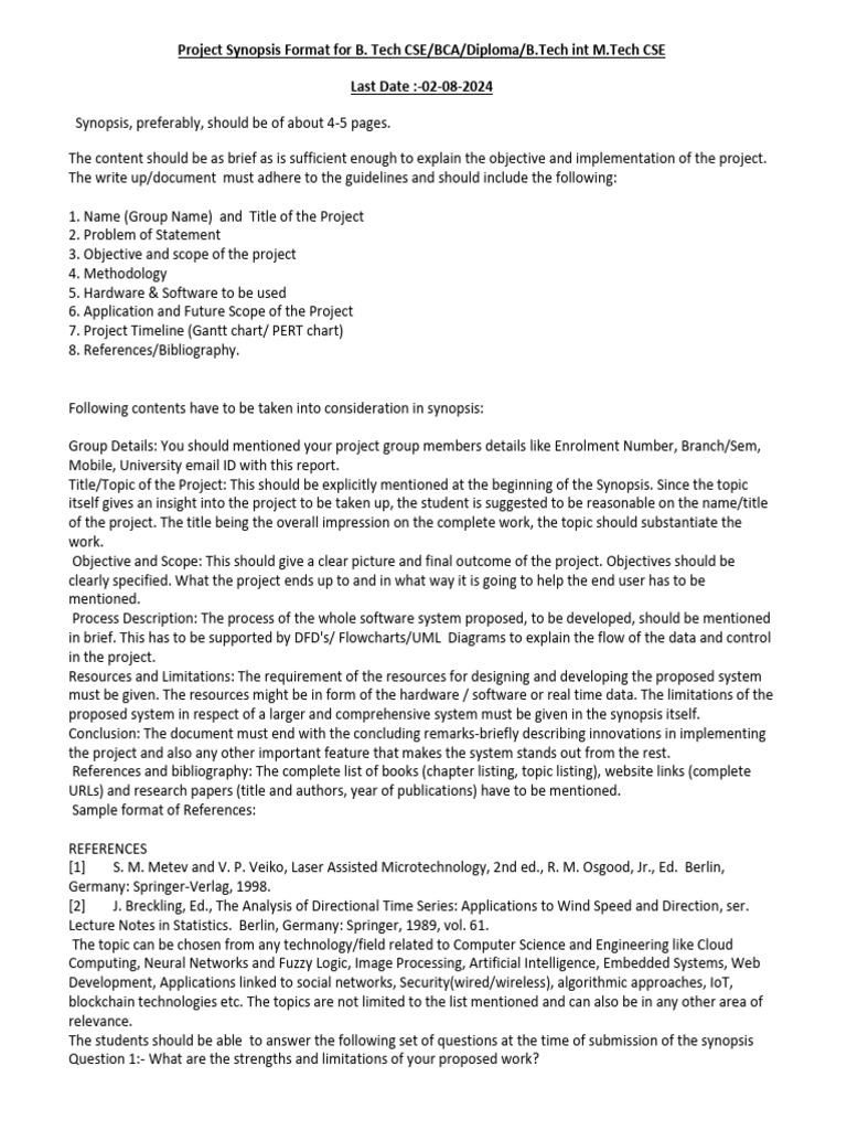 Project Synopsis Format | PDF