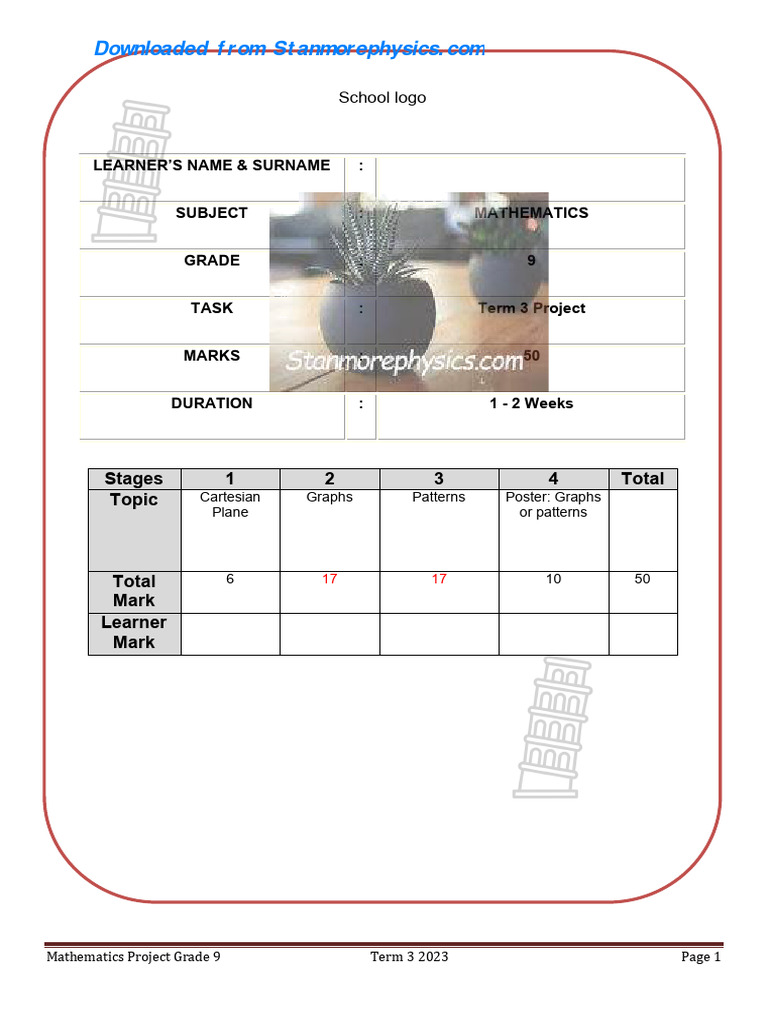 GP Maths Grade 9 Project 2023 TERM 3 QP and Memo | PDF