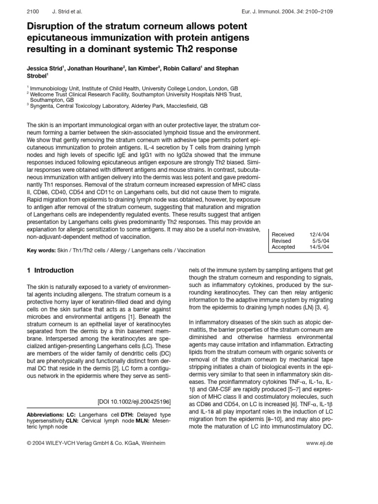 Disruption of The Stratum Corneum Allows Potent Epicutaneous Immunization With Protein | PDF