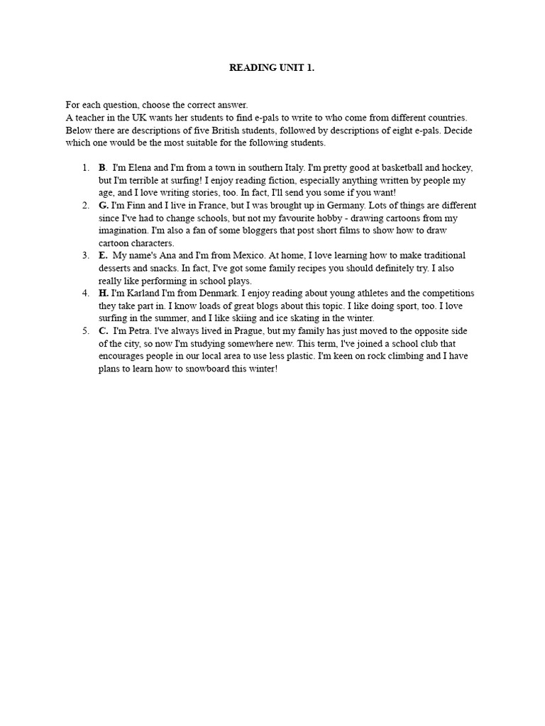 Reading Unit 1 | PDF