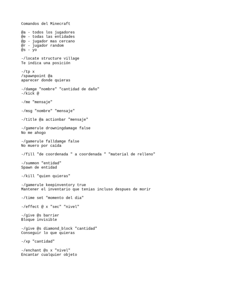 Comandos Del Minecraft | PDF